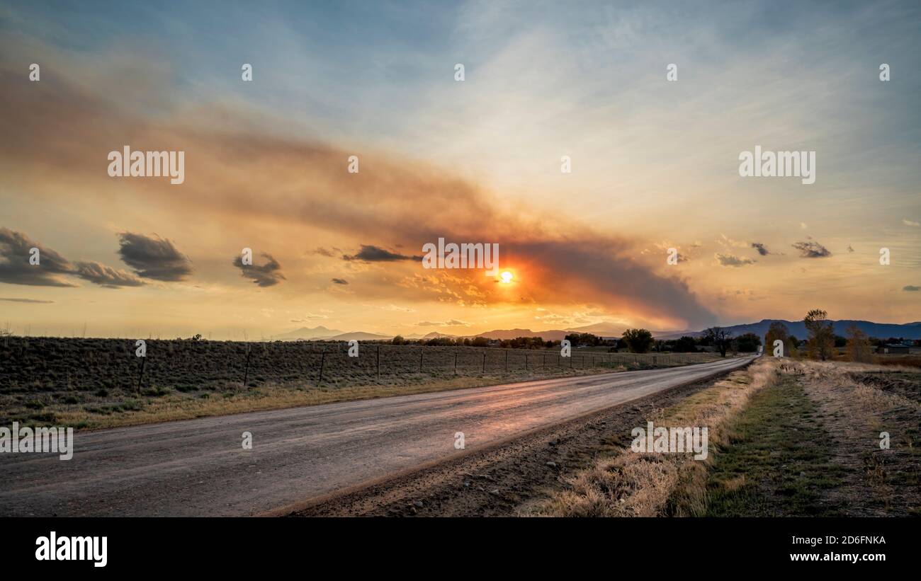 Wildfire smoke plume over Fort Collins and Rocky Mountains in northern ...