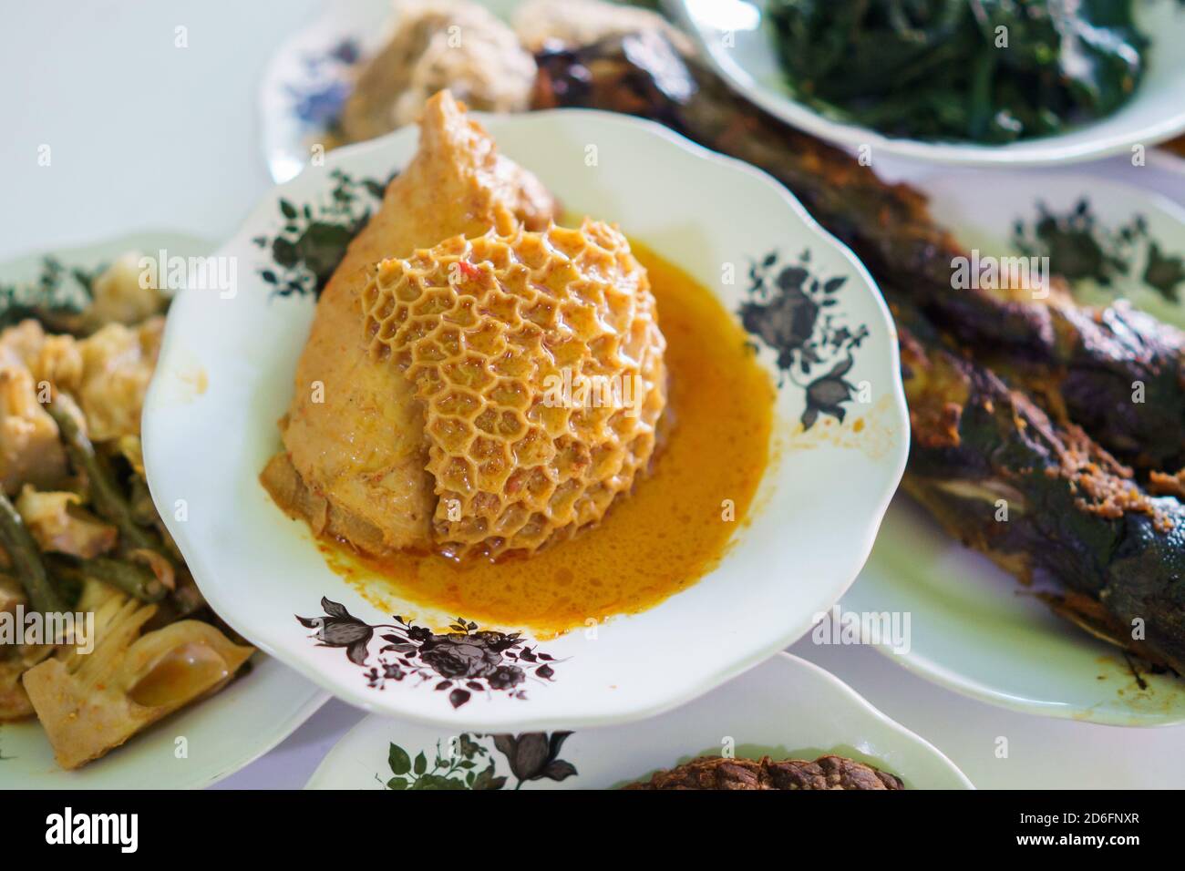 a portrait of beef tripe food on a plate in a traditional food dish ...