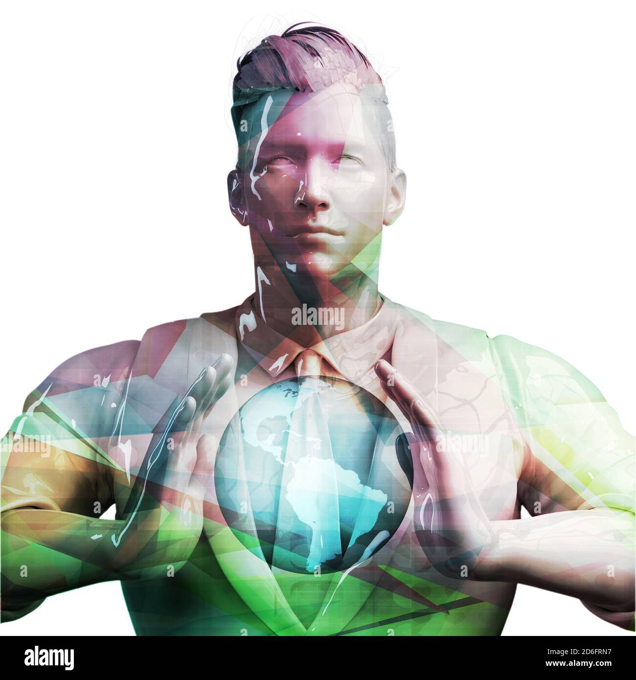 Business Man Holding Globe Future Technology Theme Concept Stock Photo ...