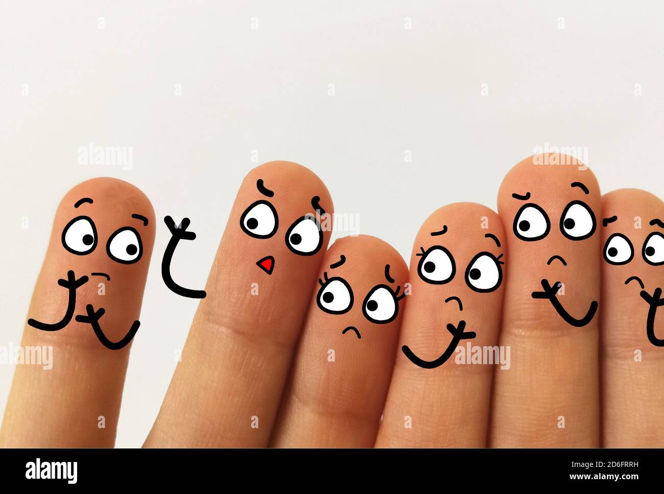 Six fingers are decorated as a group of people. One of them is ...
