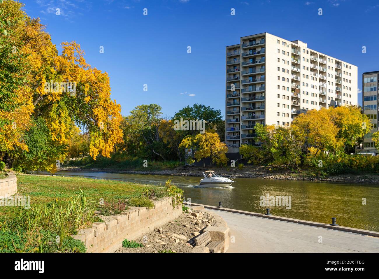 The Assiniboine River with fall foliage color in Winnipeg, Manitoba ...