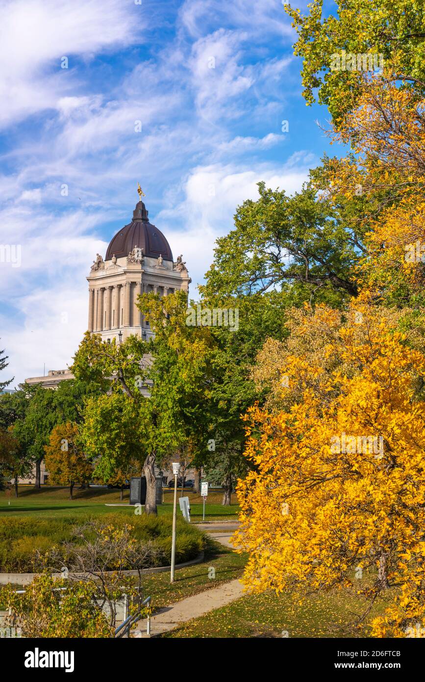 The Manitoba Legislative building with fall foliage color in Winnipeg ...