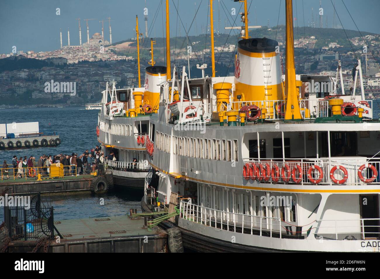 View of the Turkish ferries at Karakoy port on the European side of ...