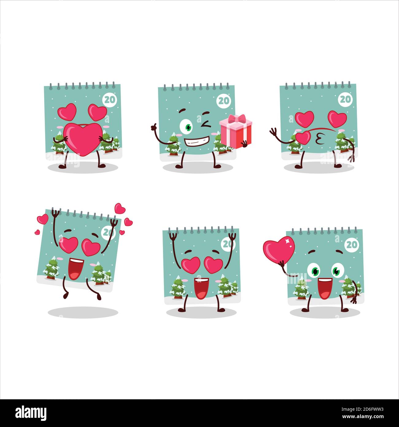 20th december calendar cartoon character with love cute emoticon Stock ...