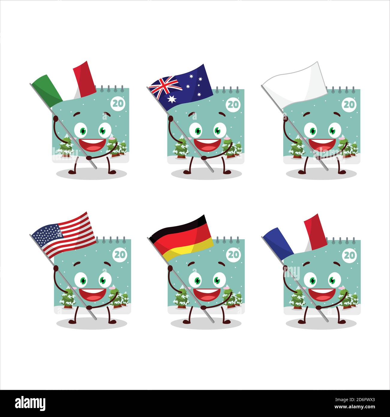 20th december calendar cartoon character bring the flags of various ...