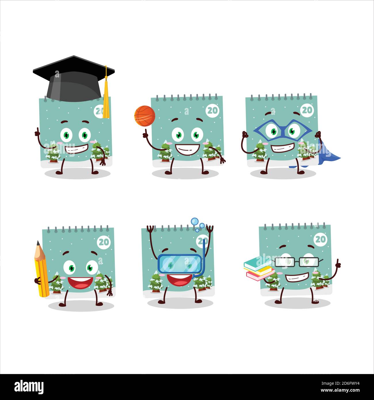 School student of 20th december calendar cartoon character with various ...