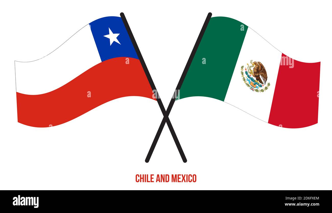 Chile and Mexico Flags Crossed And Waving Flat Style. Official ...