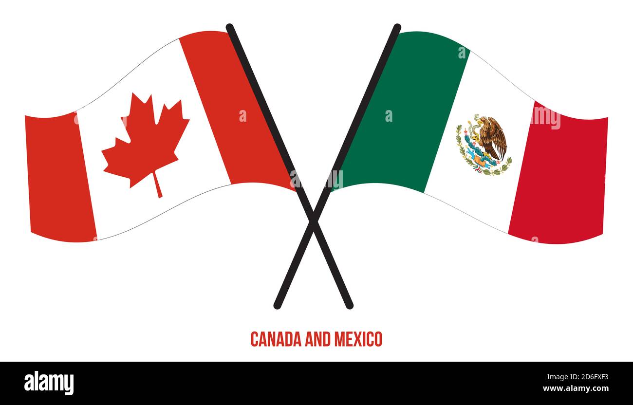 Canada and Mexico Flags Crossed And Waving Flat Style. Official ...