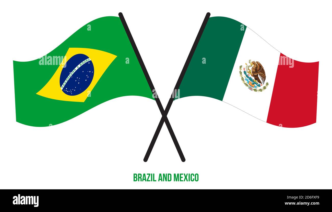 Brazil and Mexico Flags Crossed And Waving Flat Style. Official ...