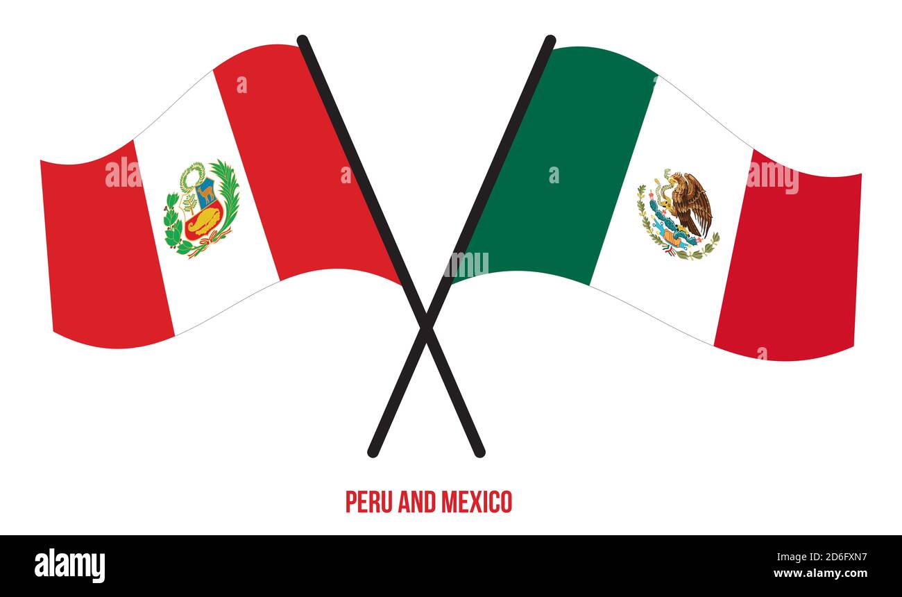 Peru and Mexico Flags Crossed And Waving Flat Style. Official ...