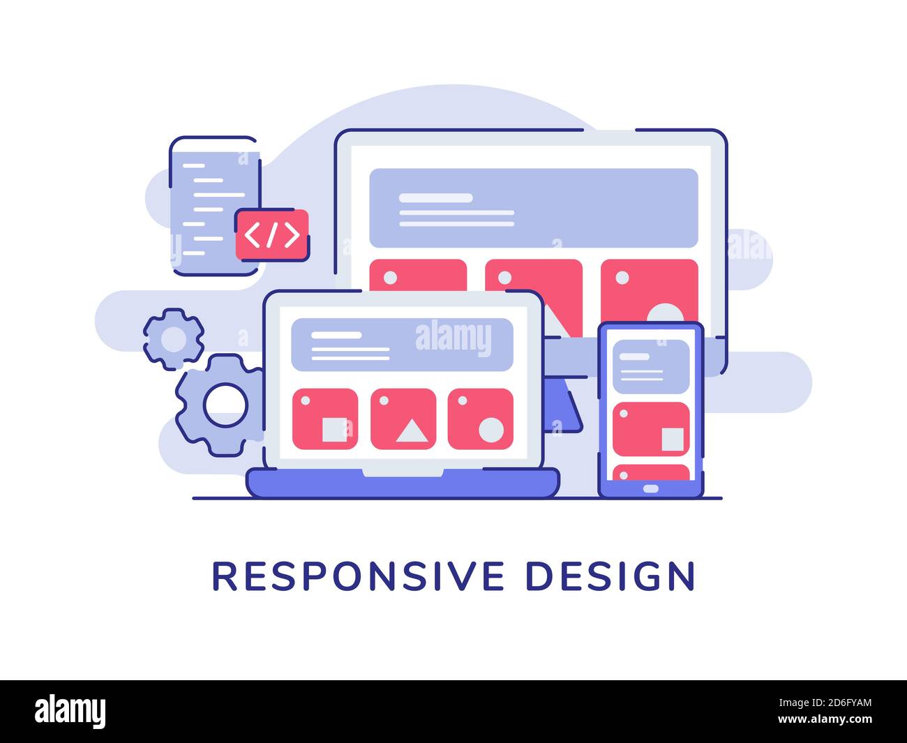 Responsive design ui wireframe on display laptop screen white isolated ...