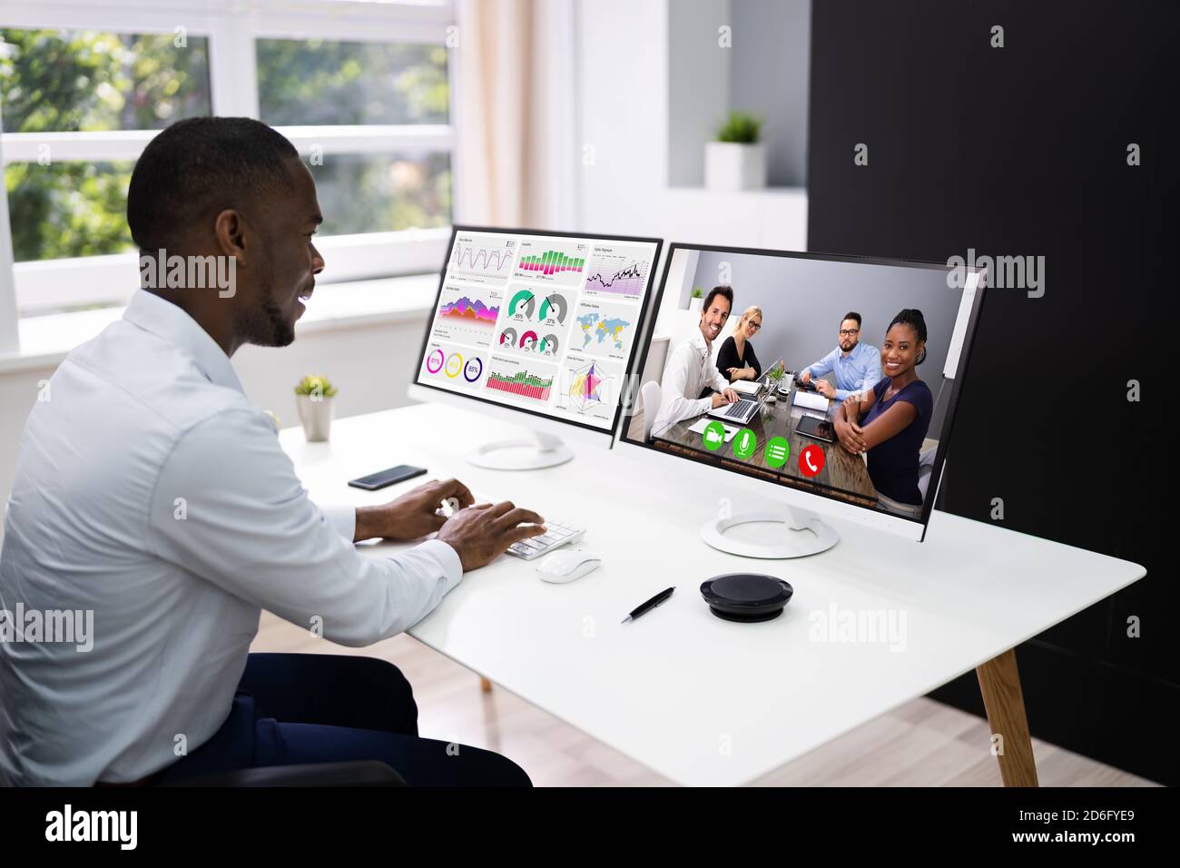 Watching Online Video Conference Learning Webinar Meeting Stock Photo ...