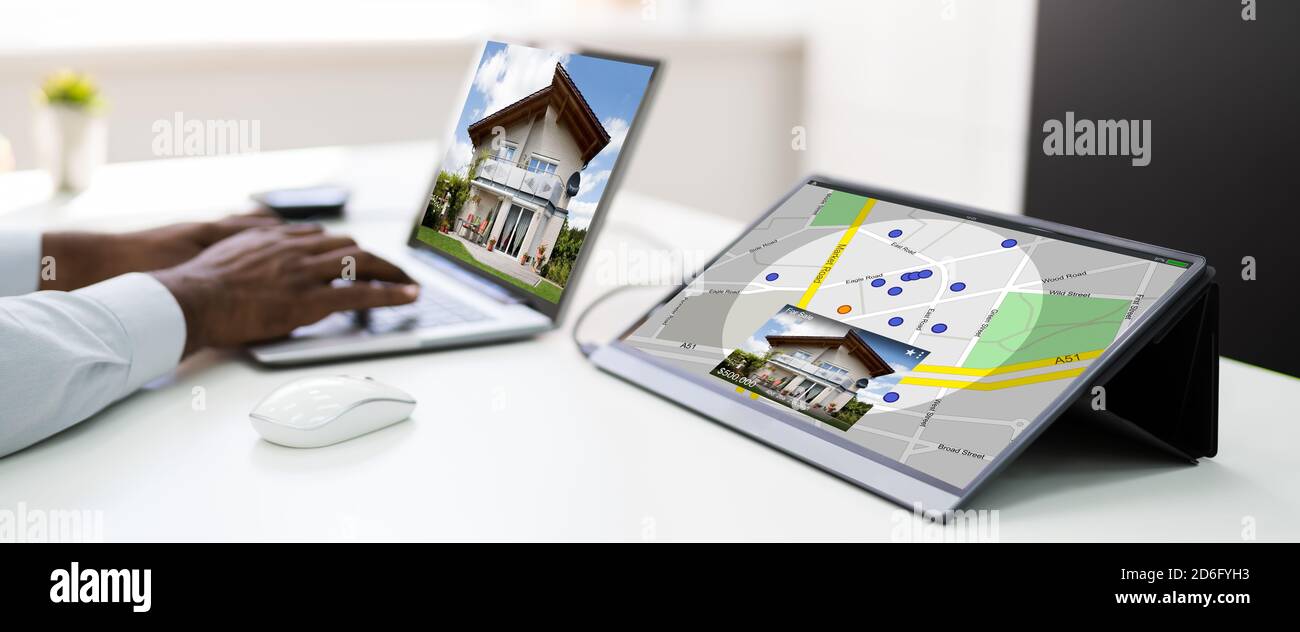Searching Real Estate Apartment Or Home On Map Stock Photo - Alamy