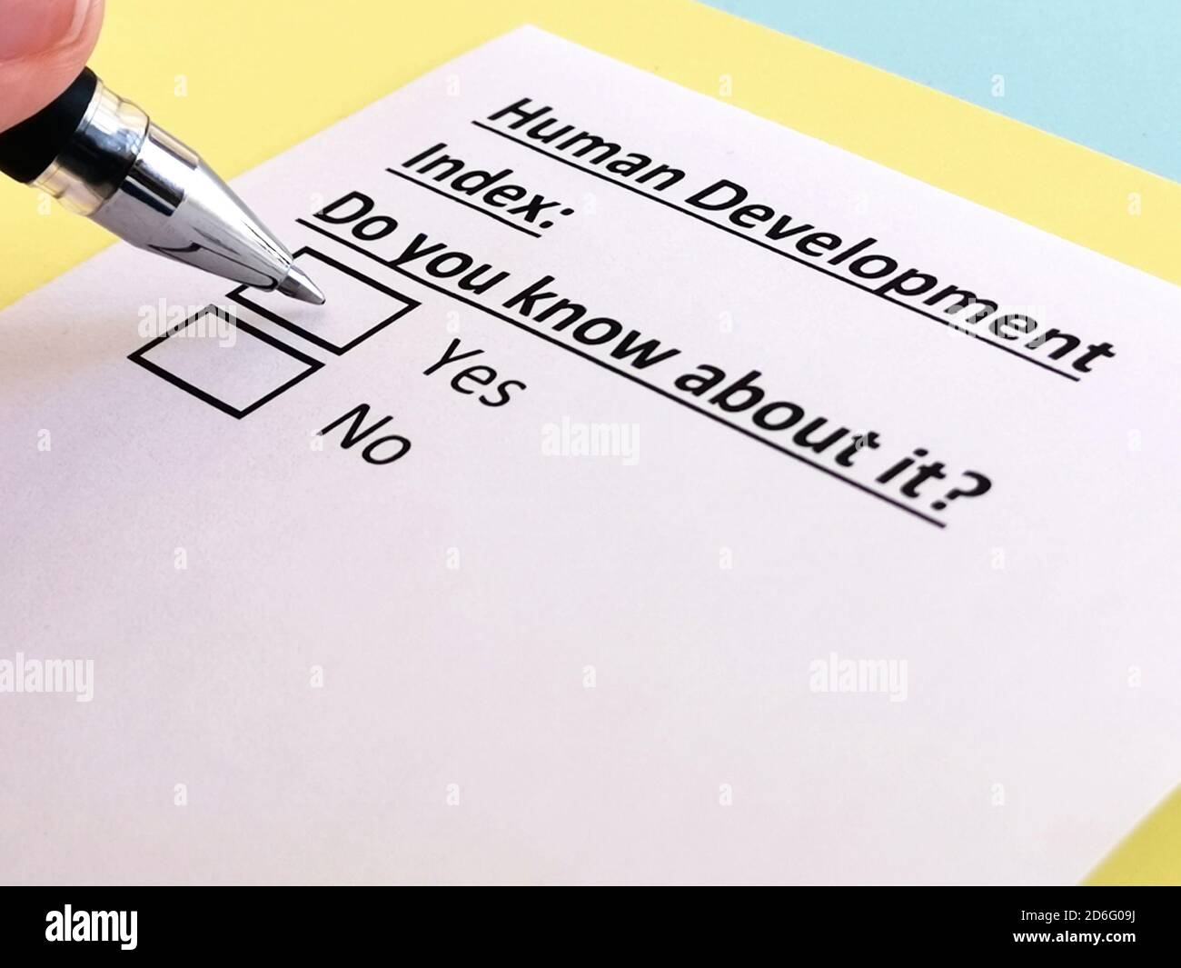 One person is answering question about human development index Stock ...