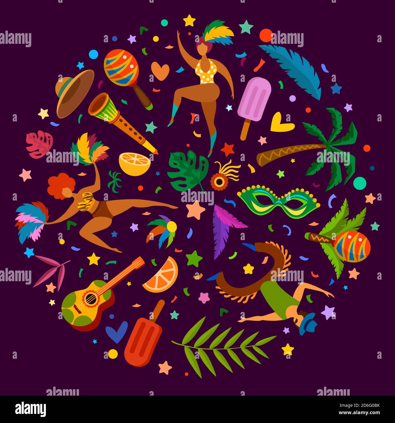 Rio carnival. Brazilian dance festival poster with masquerade elements ...