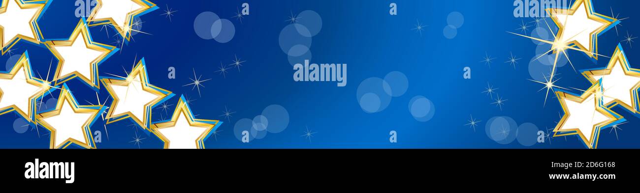 Christmas vector header. Stars with blurry light. Blue background Stock ...