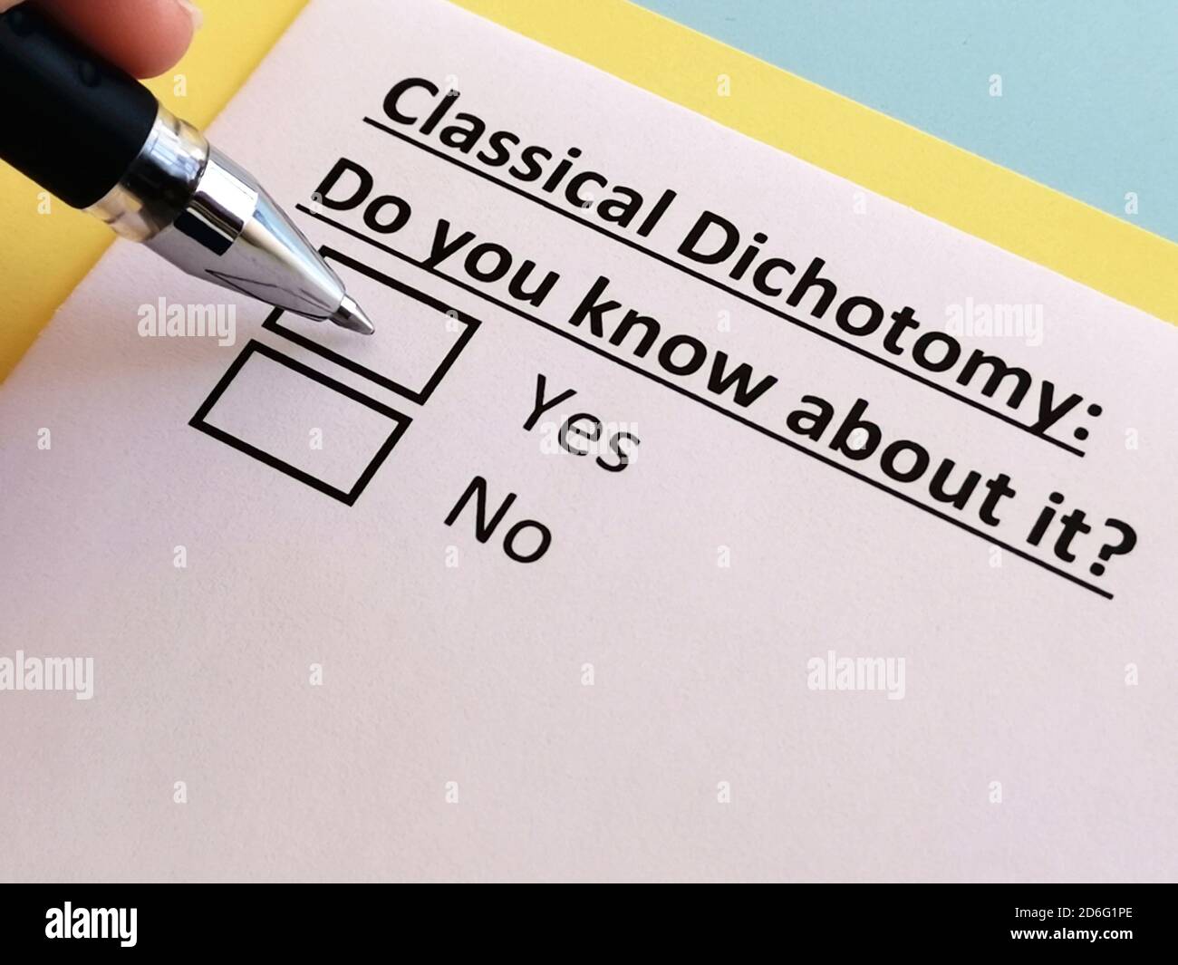 One person is answering quetion about classical dichotomy Stock Photo ...