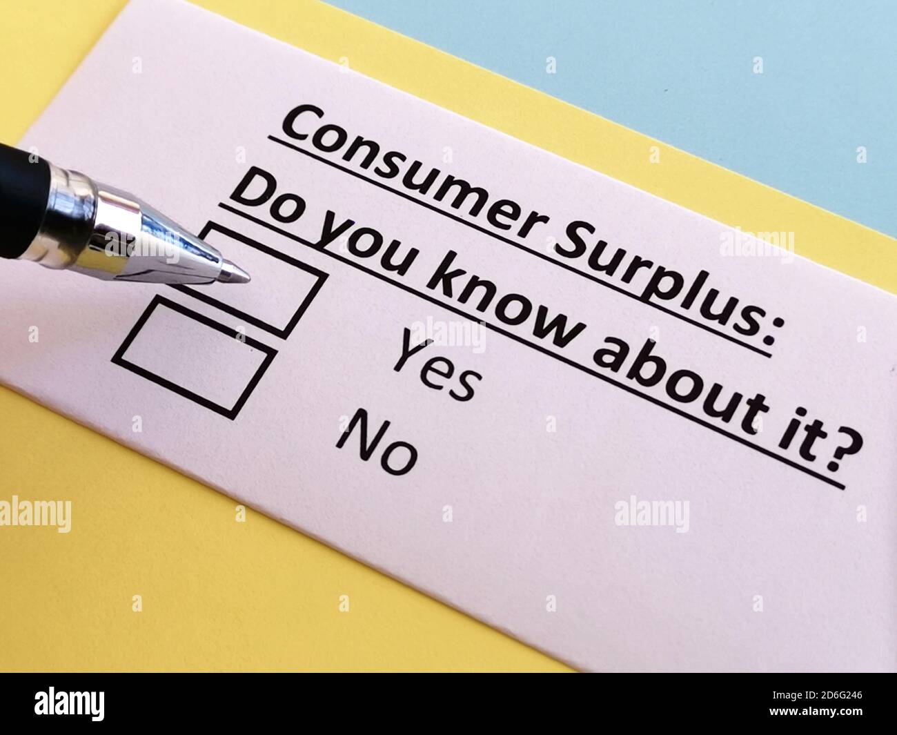 One person is answering quetion about consumer surplus Stock Photo - Alamy