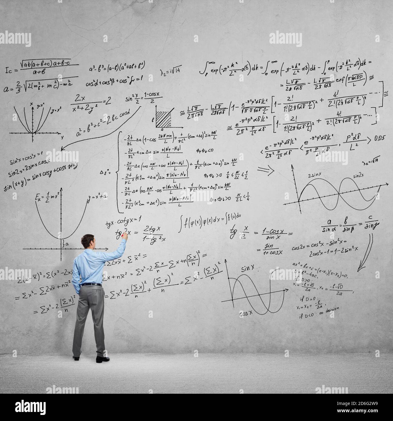 Man draw science formulas Stock Photo - Alamy