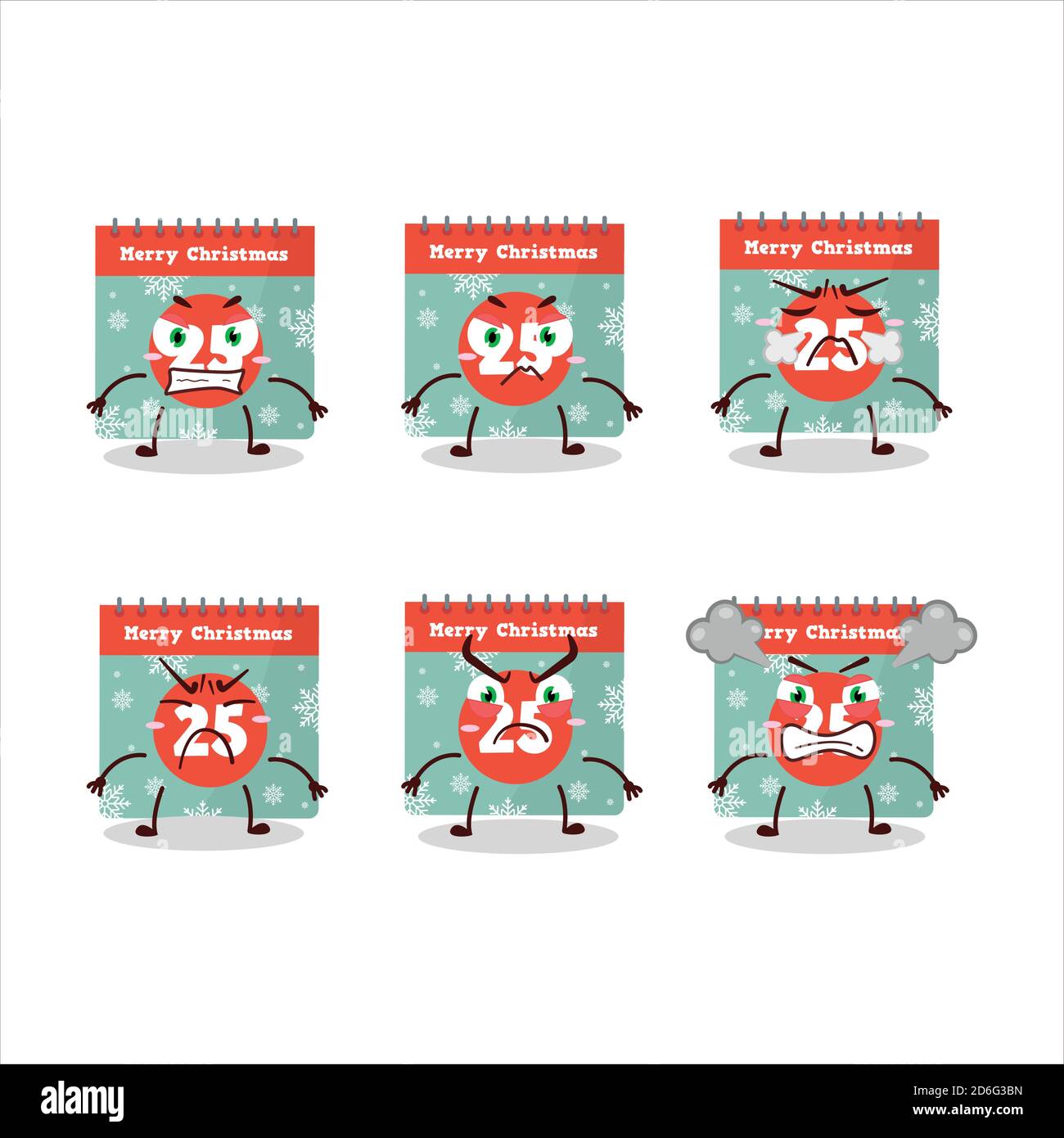 25th december calendar cartoon character with various angry expressions ...