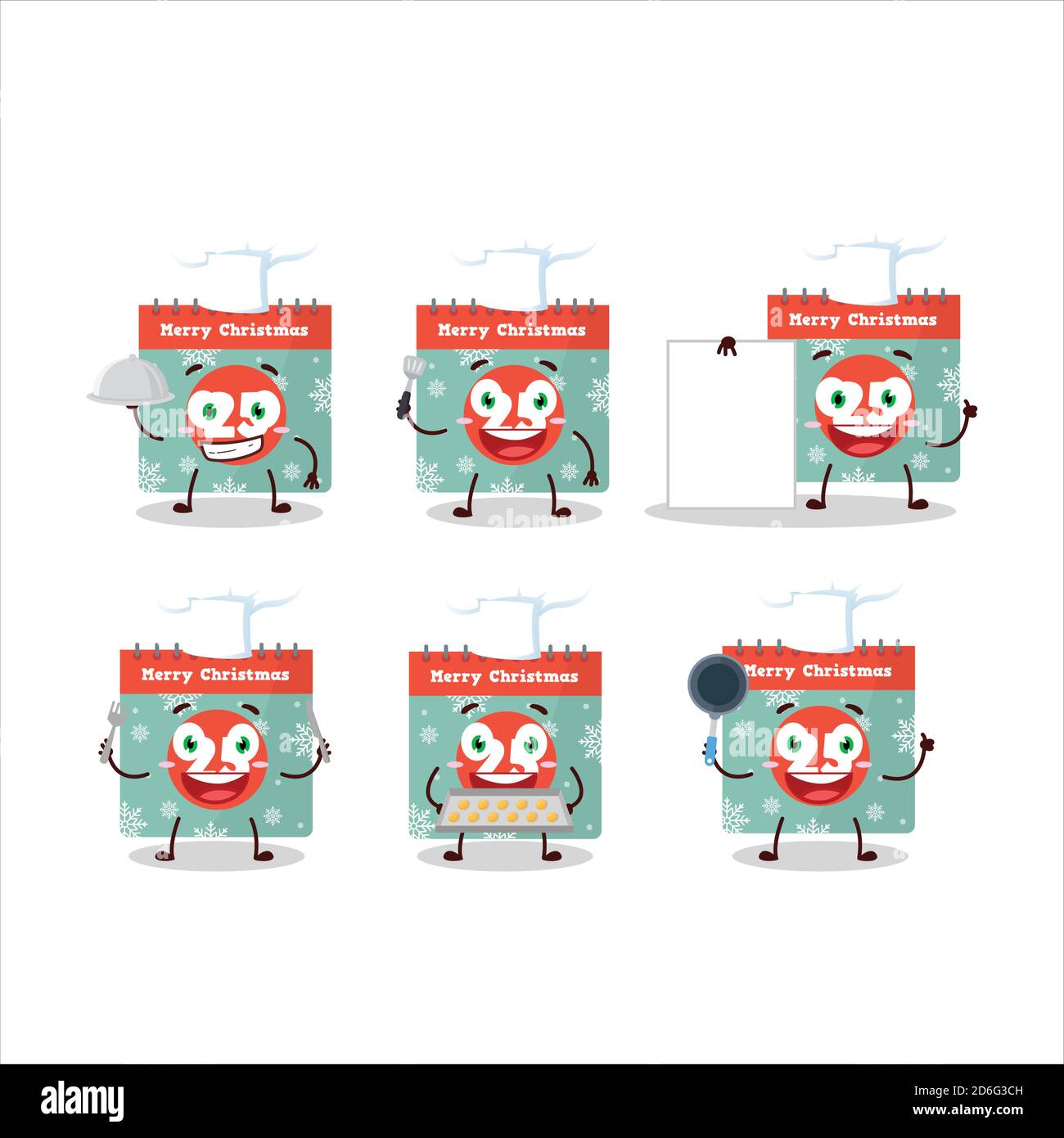 Cartoon character of 25th december calendar with various chef emoticons ...