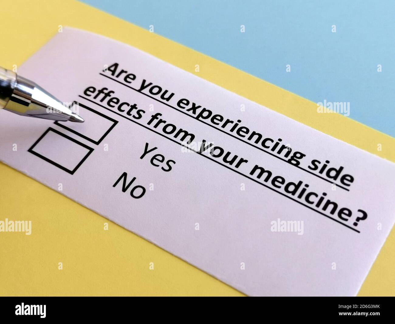One person is answering question about medication side effect Stock ...
