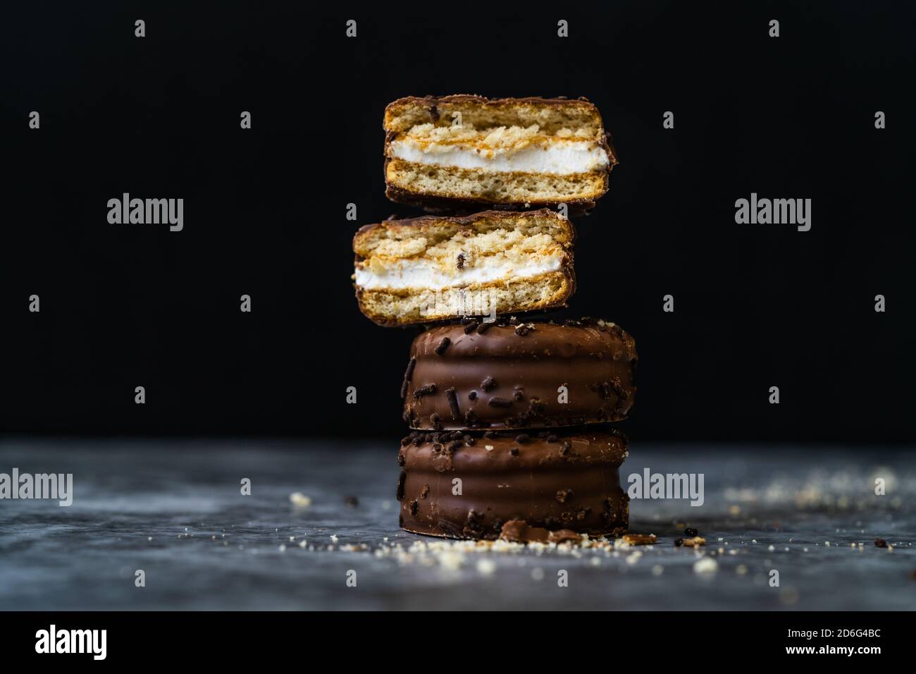 Traditional Alfajores (Alfajor) with dulce de leche covered with ...