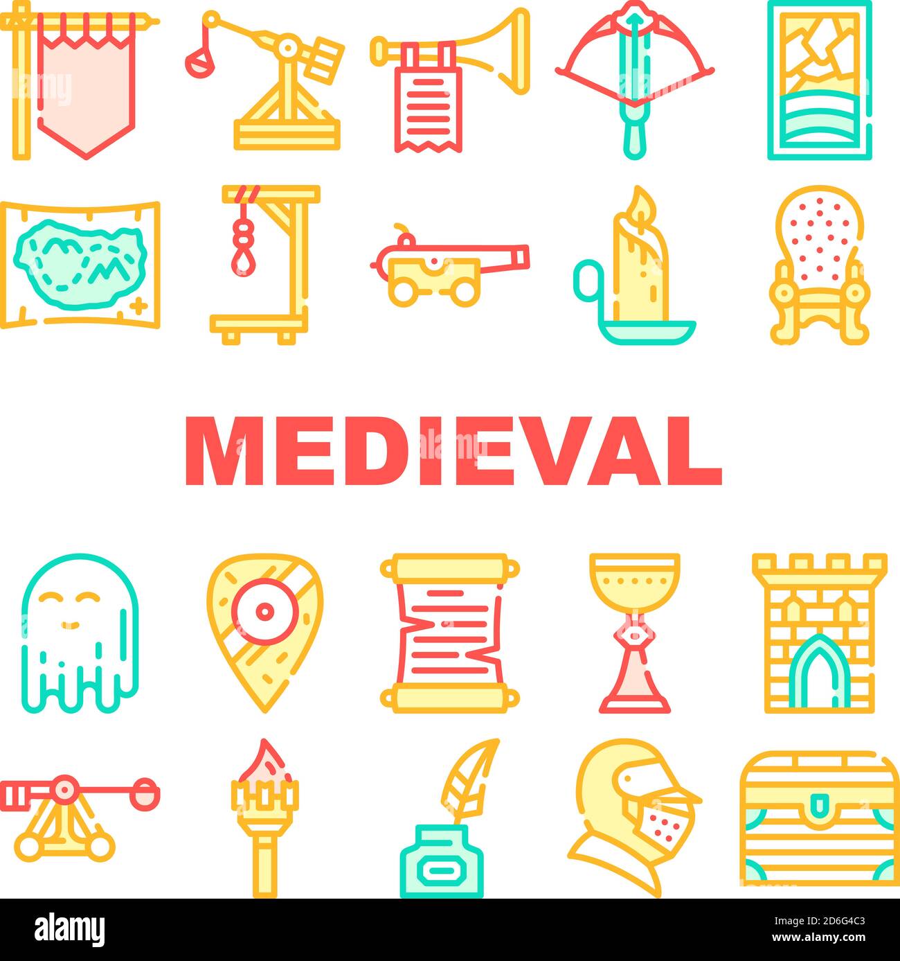 Medieval Middle Age Collection Icons Set Vector Stock Vector Image ...