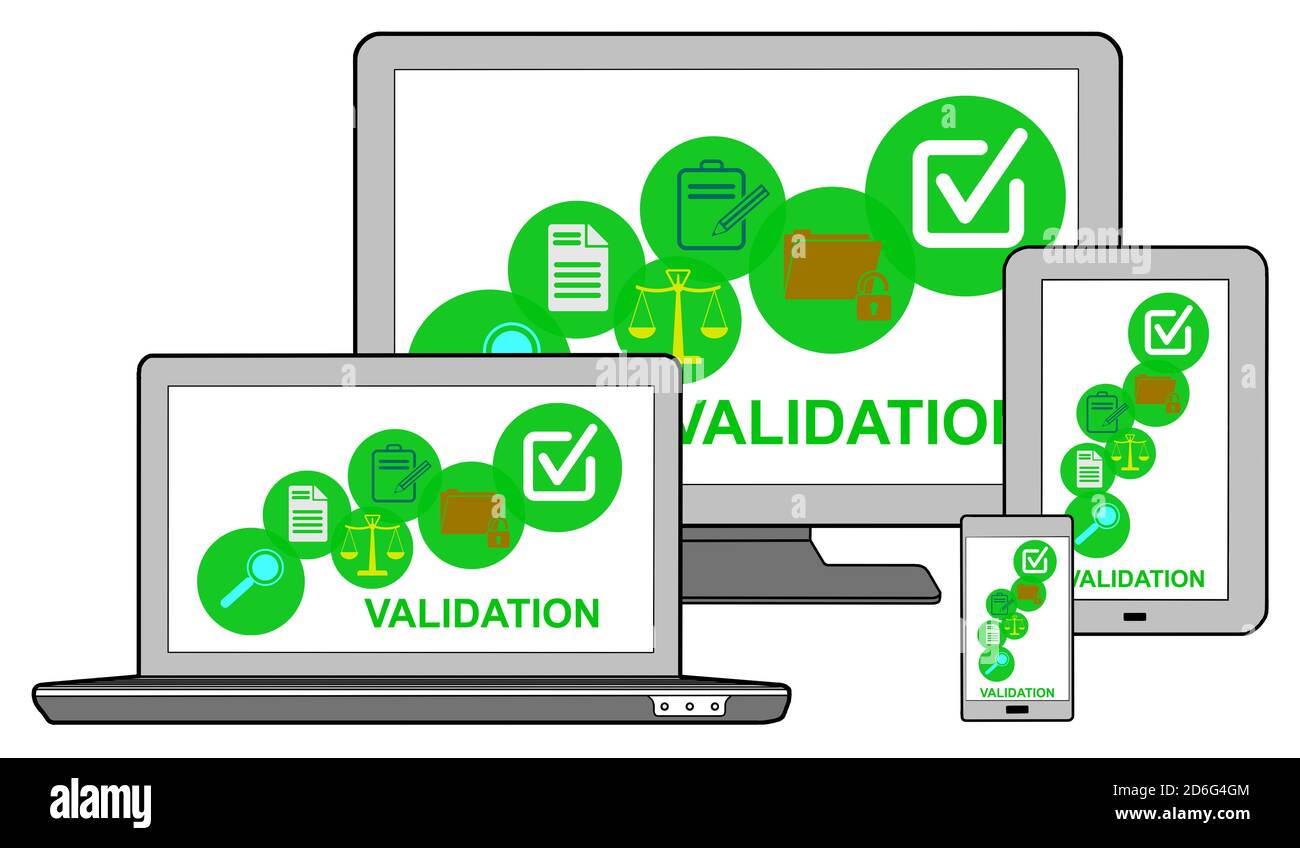 Validation concept on different devices, isolated on white Stock Photo ...
