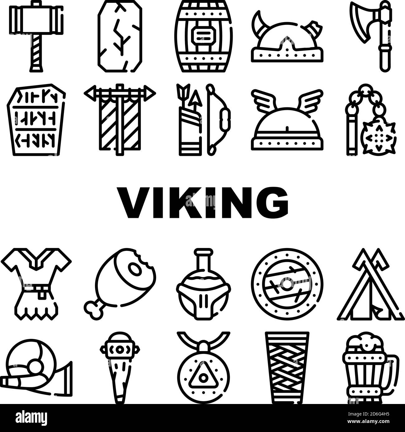 Viking Ancient Culture Collection Icons Set Vector Stock Vector Image ...