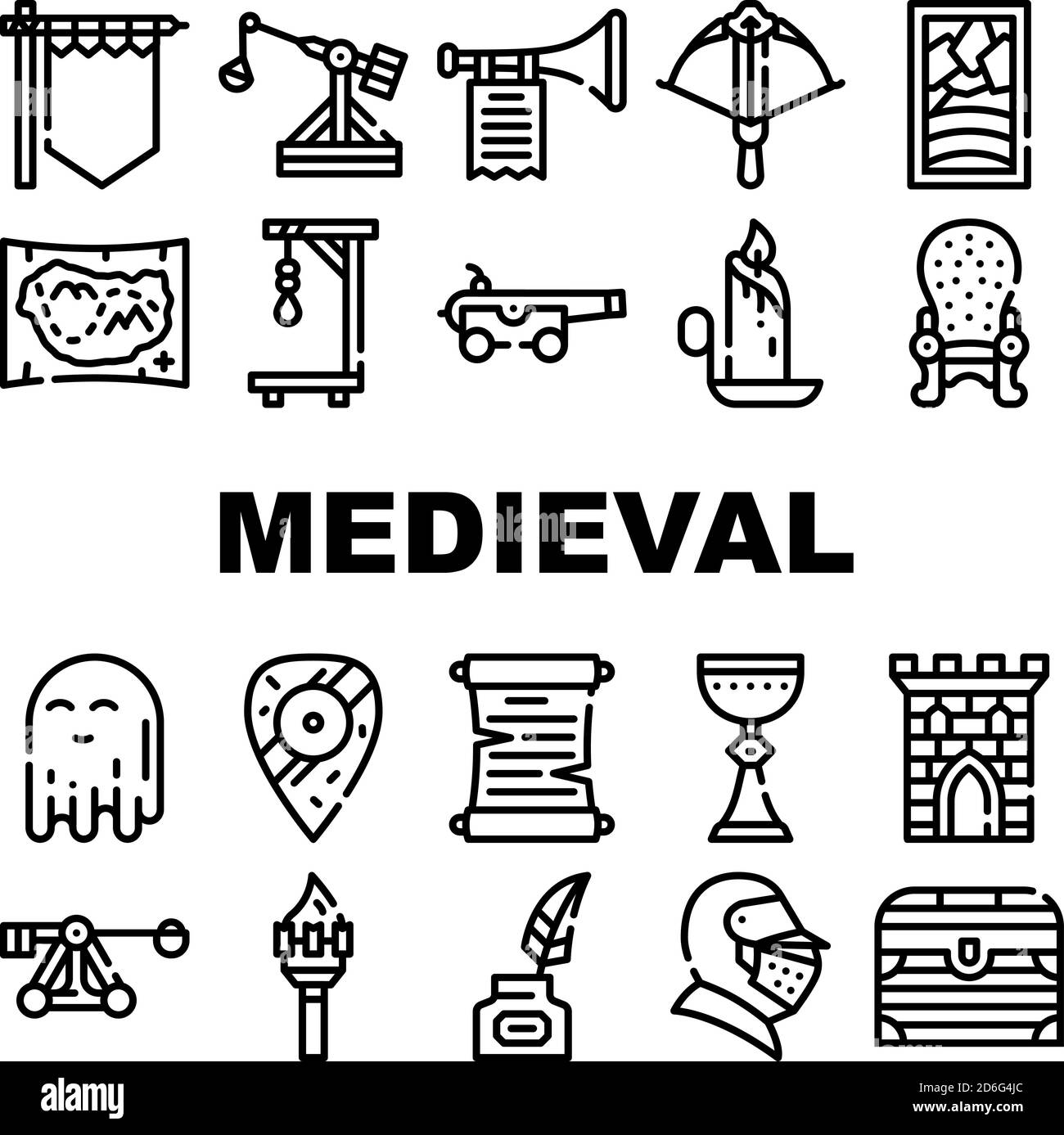 Medieval Middle Age Collection Icons Set Vector Stock Vector Image ...