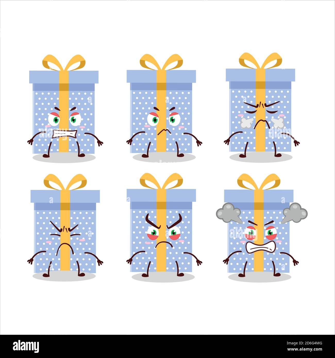 Blue christmas gift cartoon character with various angry expressions ...