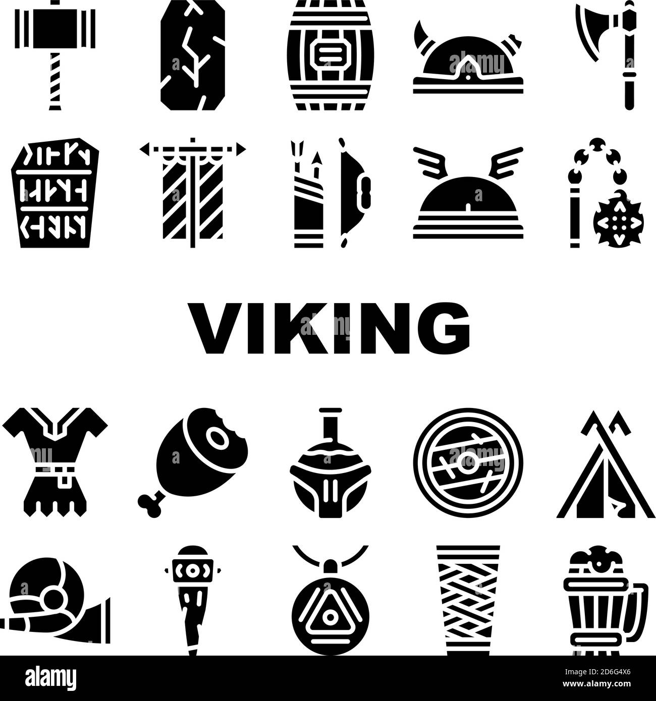 Viking Ancient Culture Collection Icons Set Vector Stock Vector Image ...