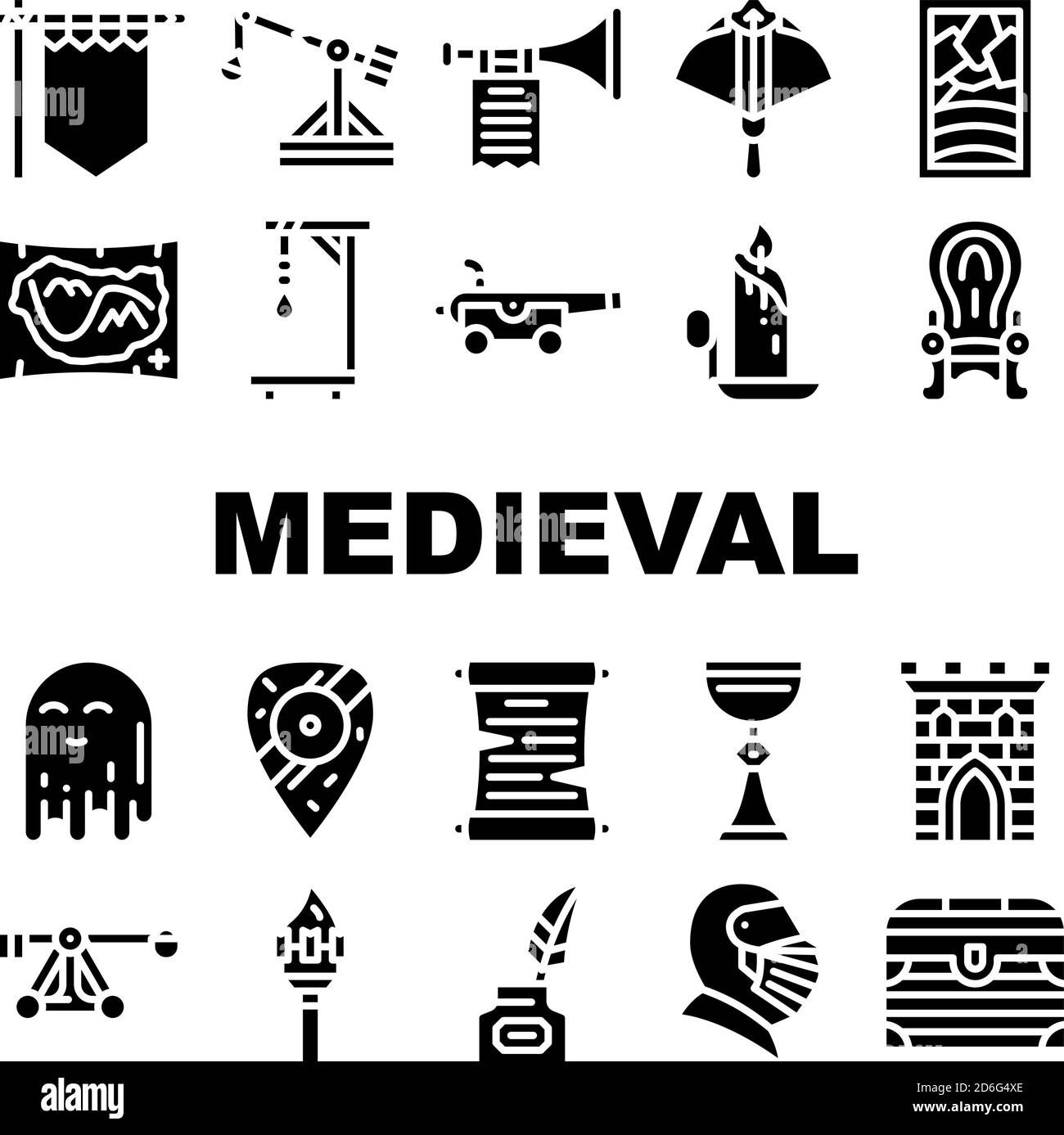 Medieval Middle Age Collection Icons Set Vector Stock Vector Image ...