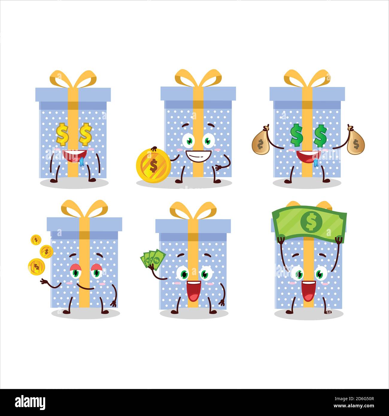 Blue christmas gift cartoon character with cute emoticon bring money ...
