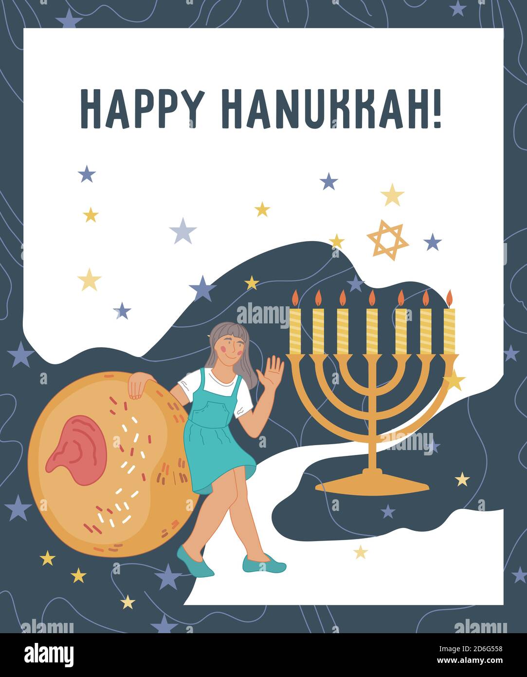 Card template for Jewish Hanukkah holiday with little girl vector ...