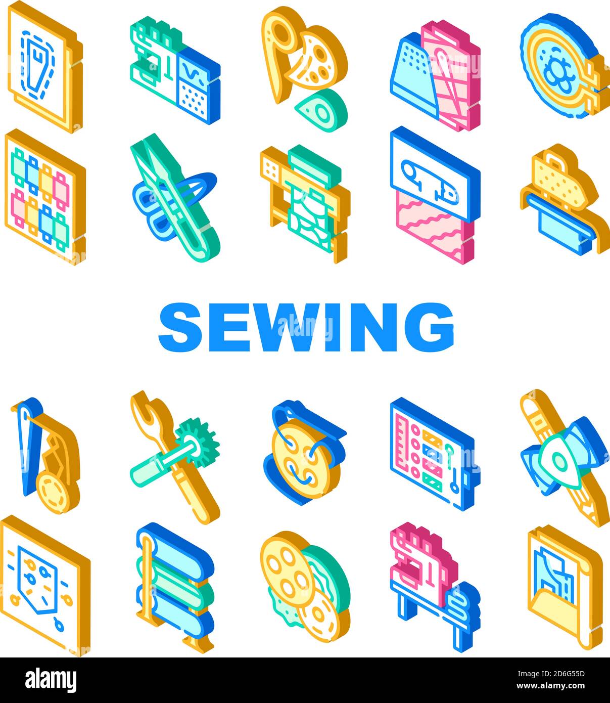 Sewing Craft Studio Collection Icons Set Vector Stock Vector Image ...