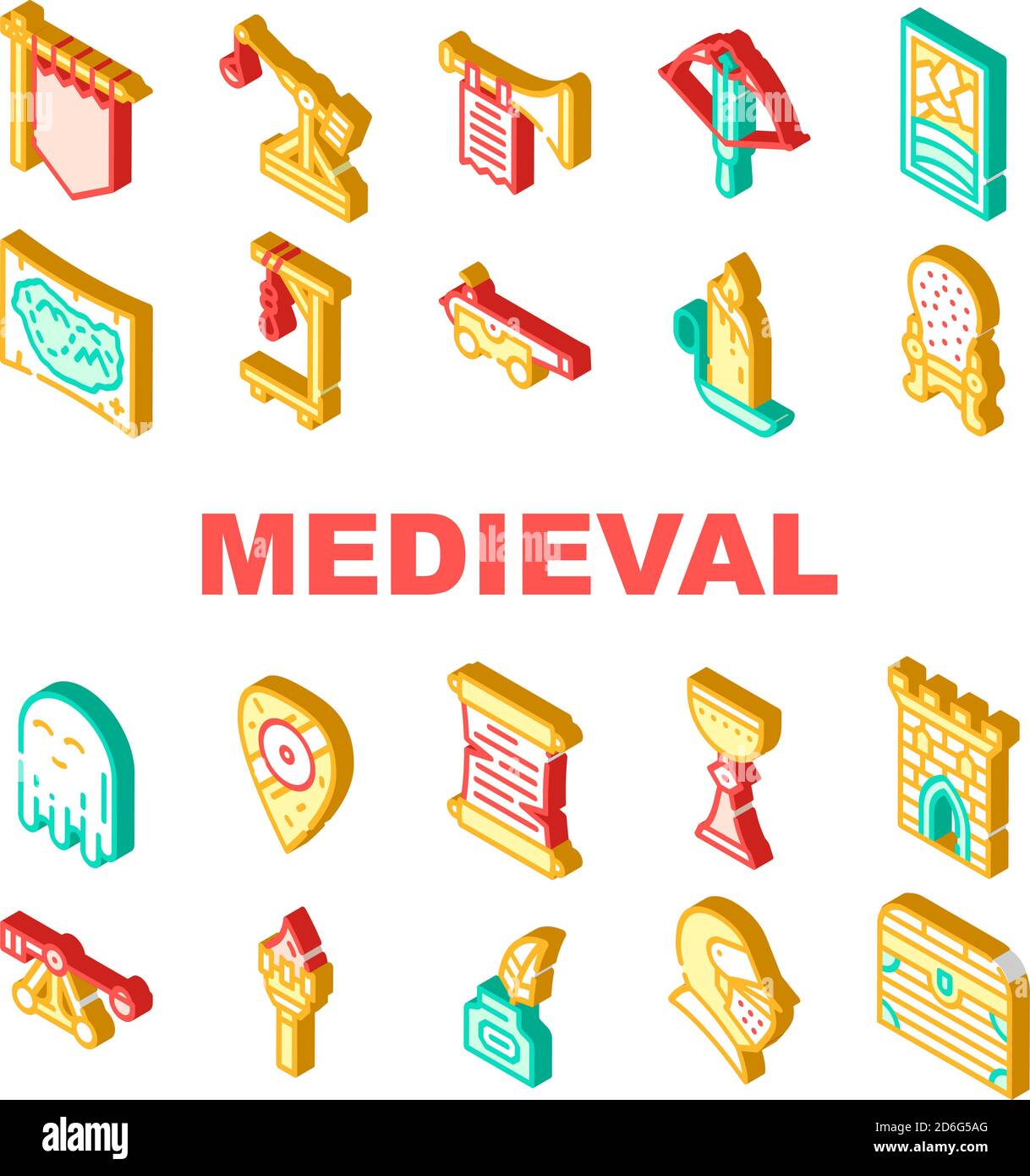 Medieval Middle Age Collection Icons Set Vector Stock Vector Image ...