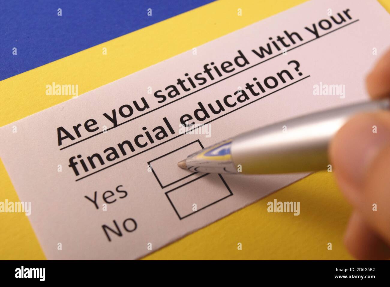 Are you satisfied with your financial education? Yes or no Stock Photo ...