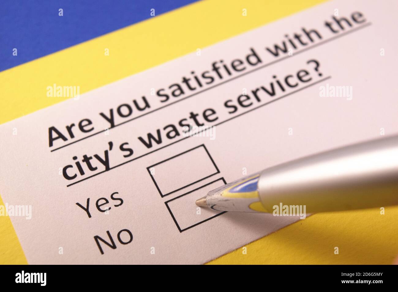 Are you satisfied with the city's waste service? Yes or no Stock Photo ...