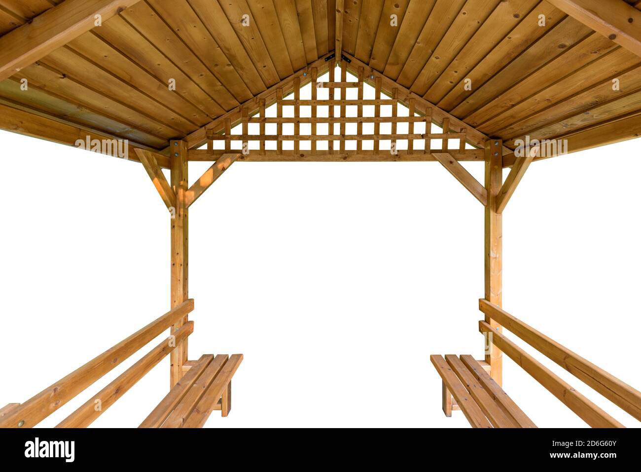 Interior of a wooden kiosk isolated on white background Stock Photo - Alamy