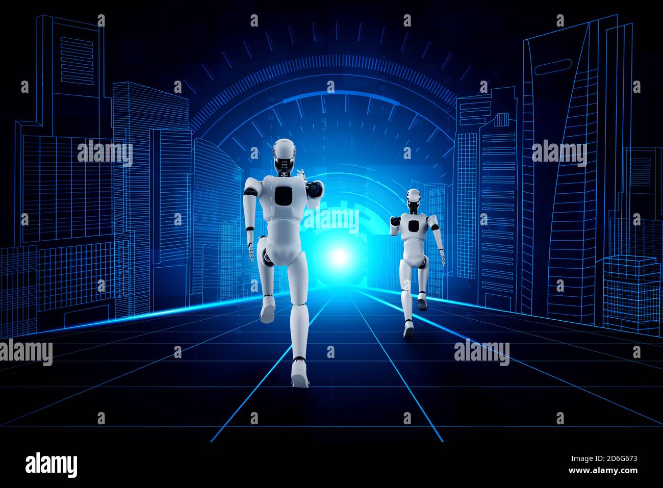 Running robot humanoid showing fast movement and vital energy in ...