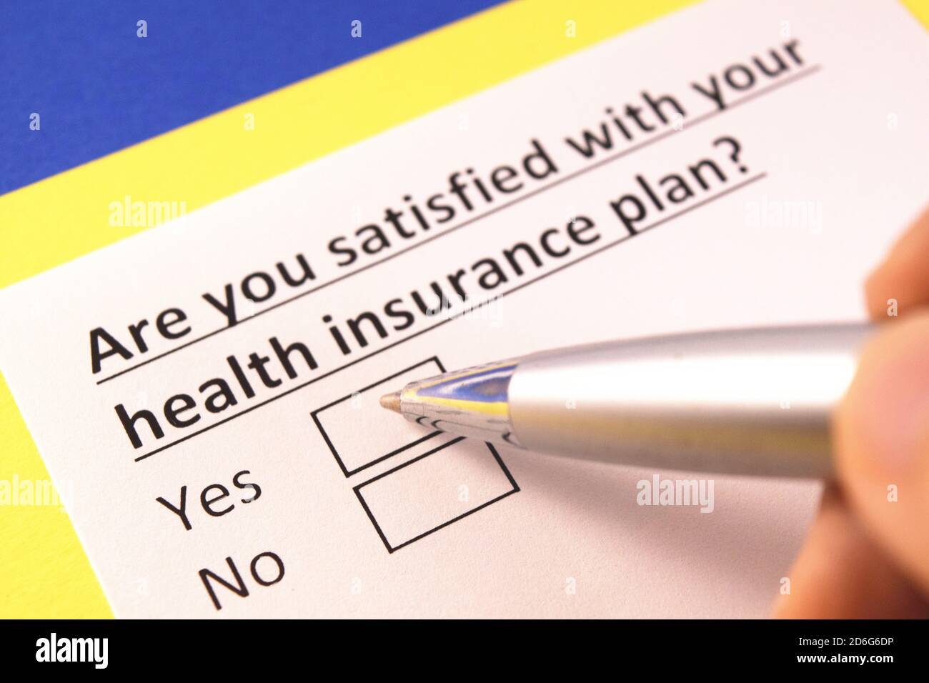 Are you satisfied with your health insurance plan? Yes or no Stock ...