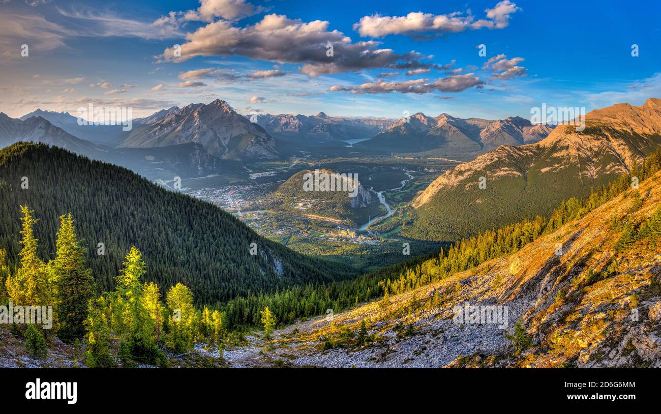Sunset in Banff National Park from the summit of the Banff Gondola ...