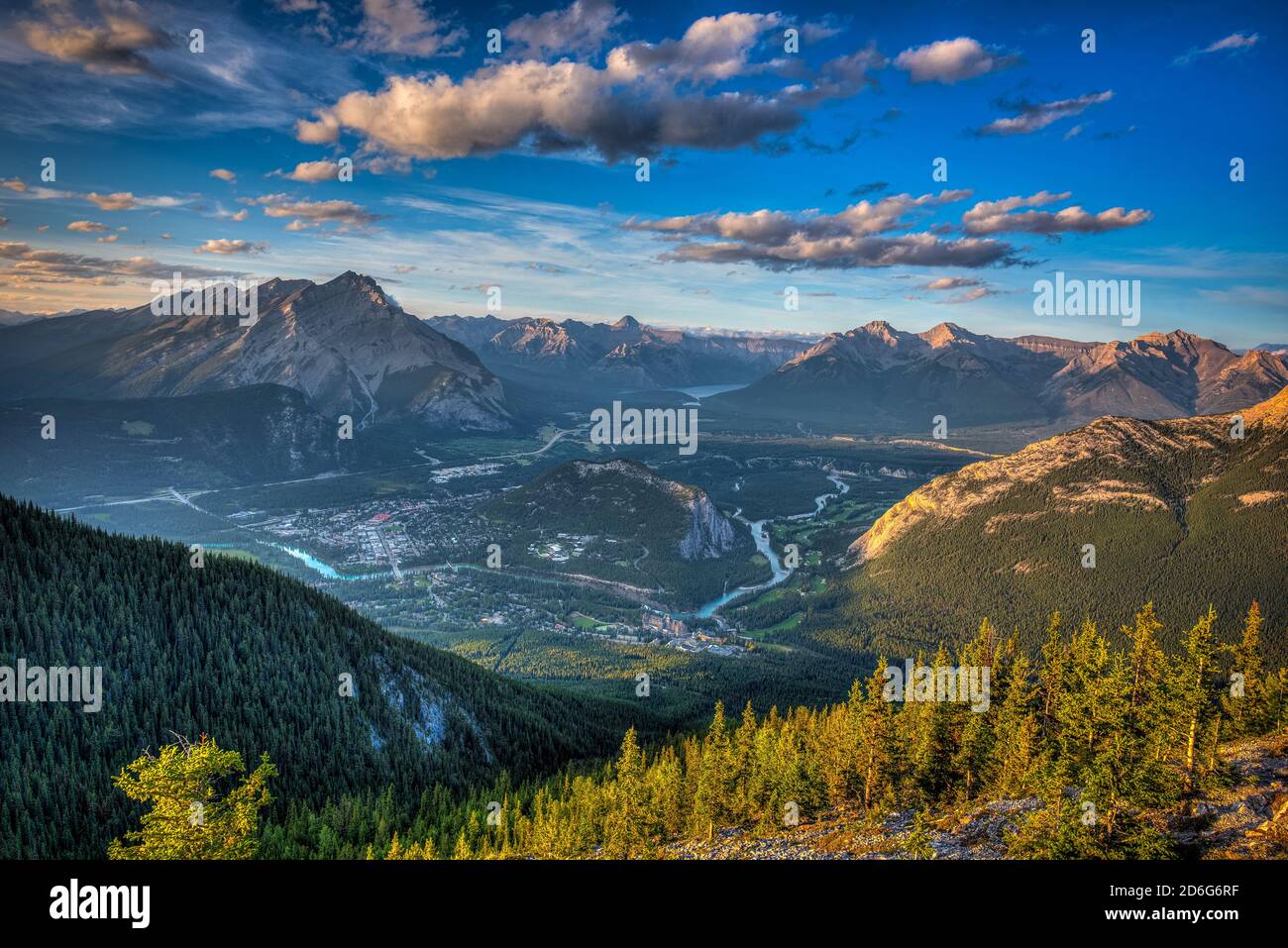 Sunset in Banff National Park from the summit of the Banff Gondola ...