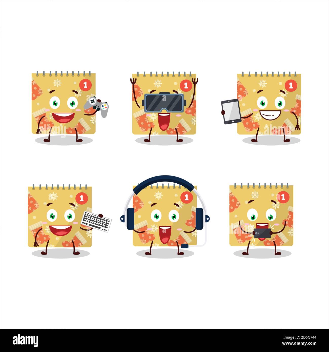 1st december calendar cartoon character are playing games with various ...