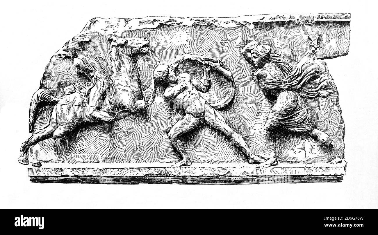 A scupture of the Amazons in the Parthenon, a former temple on the ...