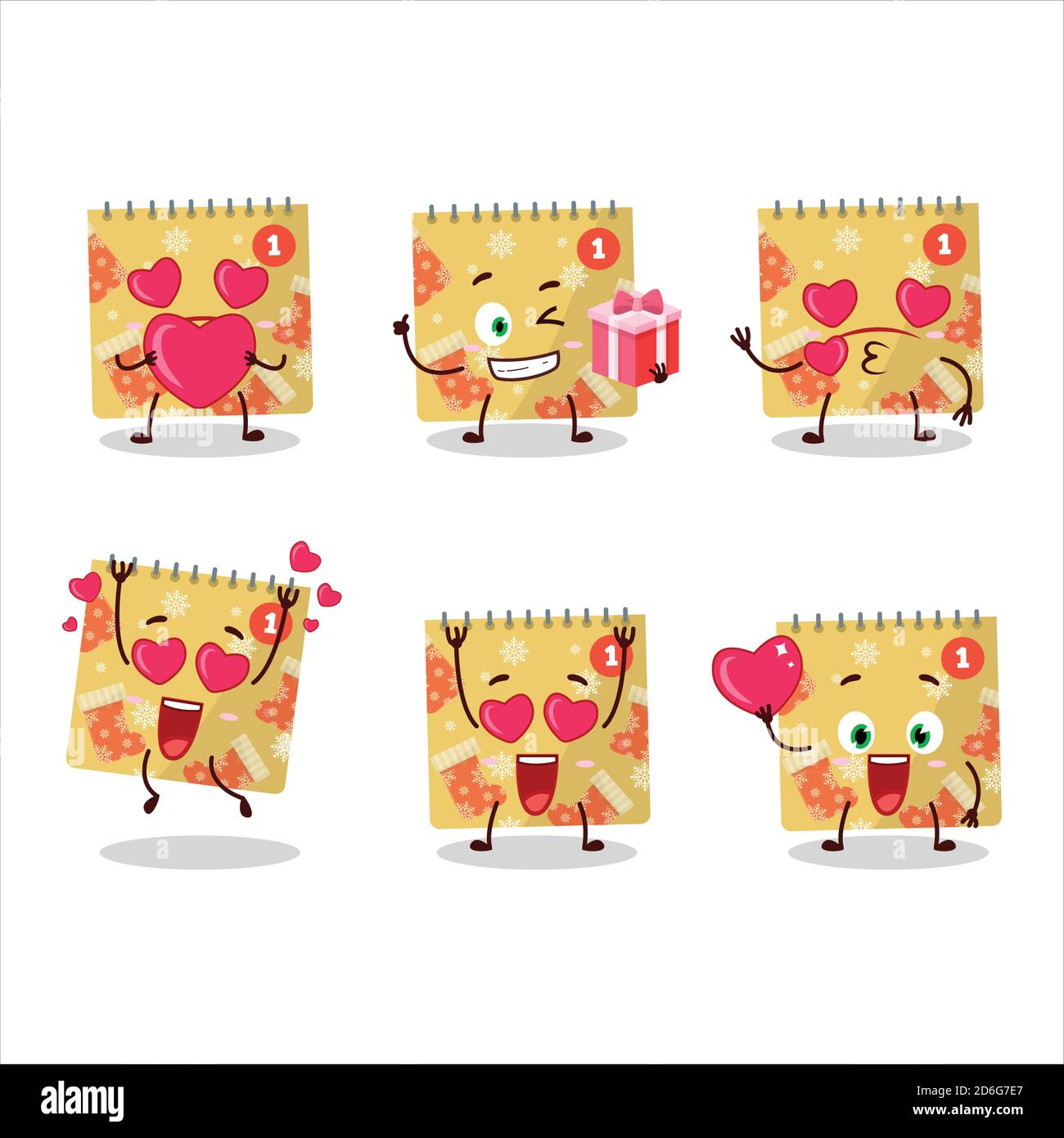 1st december calendar cartoon character with love cute emoticon Stock ...