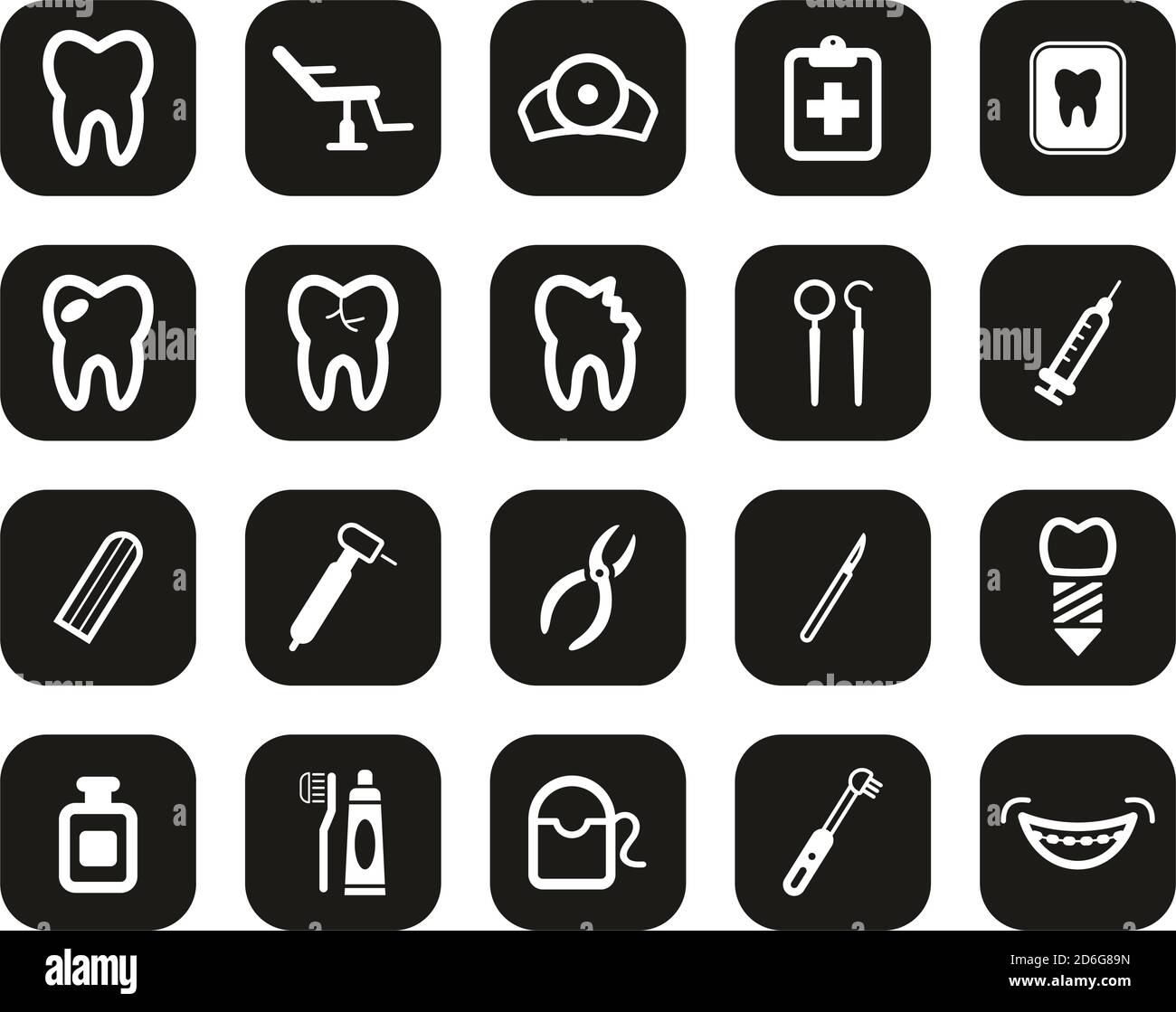 Dentist Office & Equipment Icons White On Black Flat Design Set Big ...