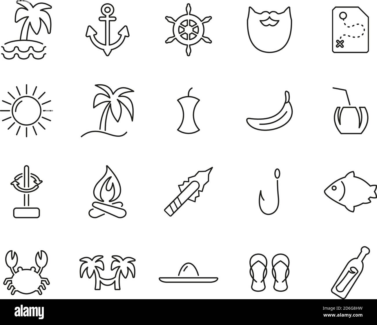 Desert Island Icons Black & White Thin Line Set Big Stock Vector Image ...